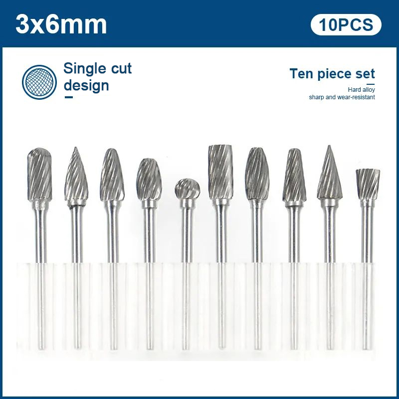 10pcs 3x6mm Tungsten Carbide Burr Set Milling Cutter Rotary Burr Tool ...