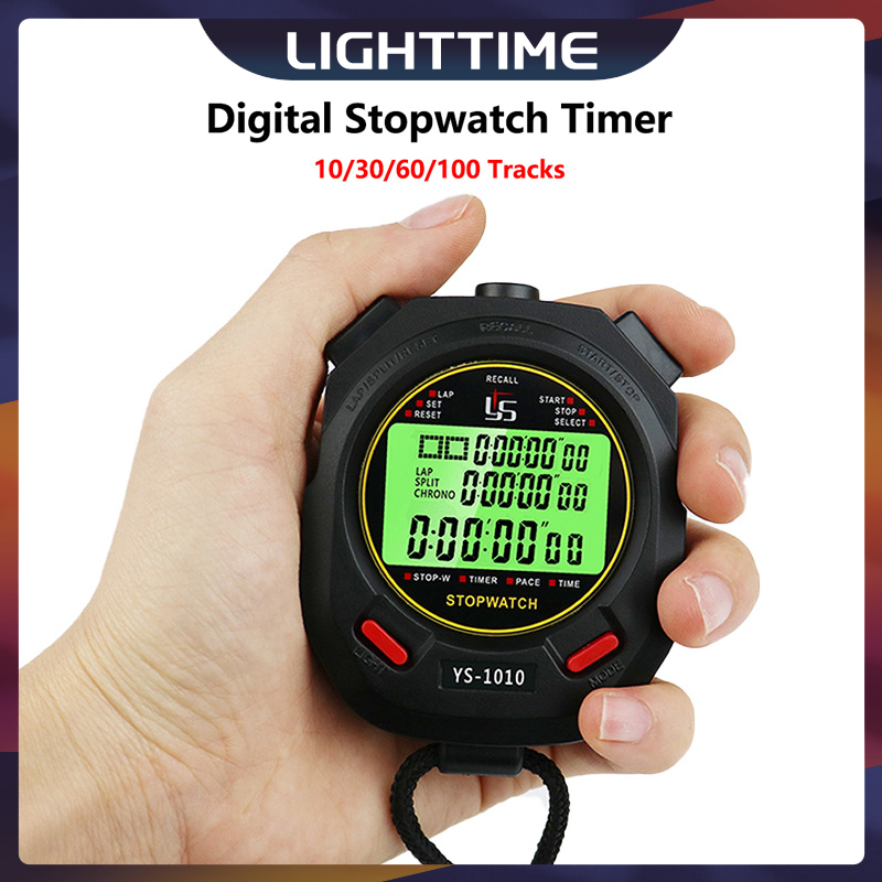 Digital Sports Stopwatch Timer 10/30/60/100 Tracks Luminous Stopwatch ...
