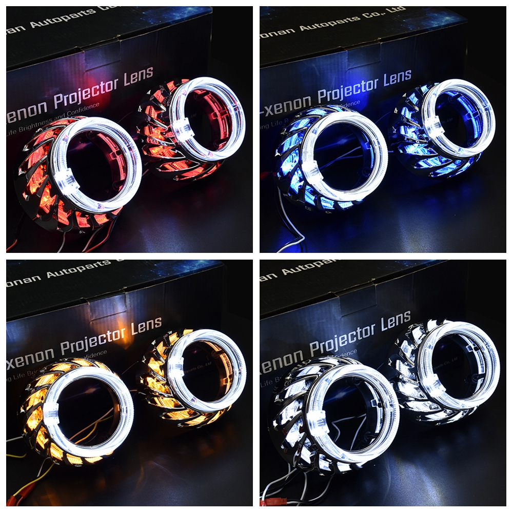 Fit Xenon LED Headlight LED Angel Eyes Turbine Shrouds LED DRL For 2.5 ...