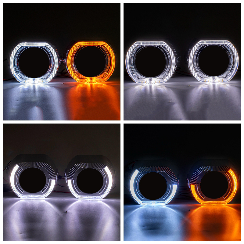 Projector LED Angel Eyes Shrouds LED DRL Headlight Lenses For 2.5'' H1 ...