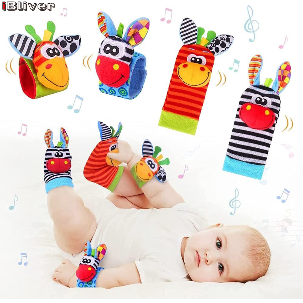 iBliver Foot Finder Socks & Wrist Rattles - Newborn Sensory Toys for ...