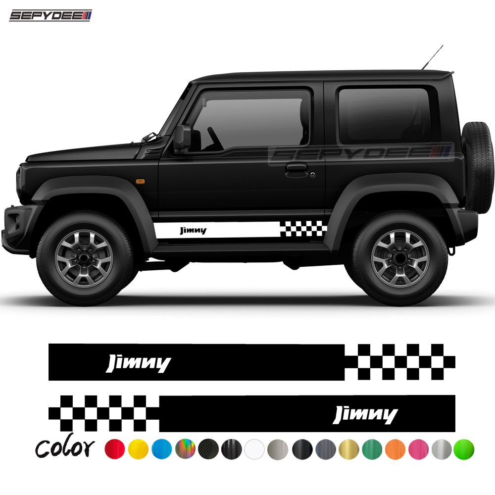 2Pcs Car Door Side Skirt Stripes Stickers for Suzuki Jimny Checkered ...