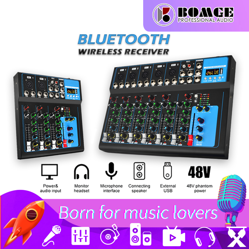 BOMGE F7 Bluetooth Portable Audio Mixer w/USB DJ Sound Mixing Console ...