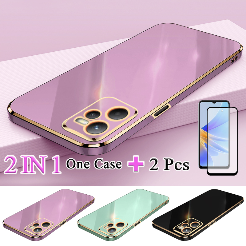 2 IN 1 Realme C35 Traight Edge Electroplated Phone Case With Curved ...