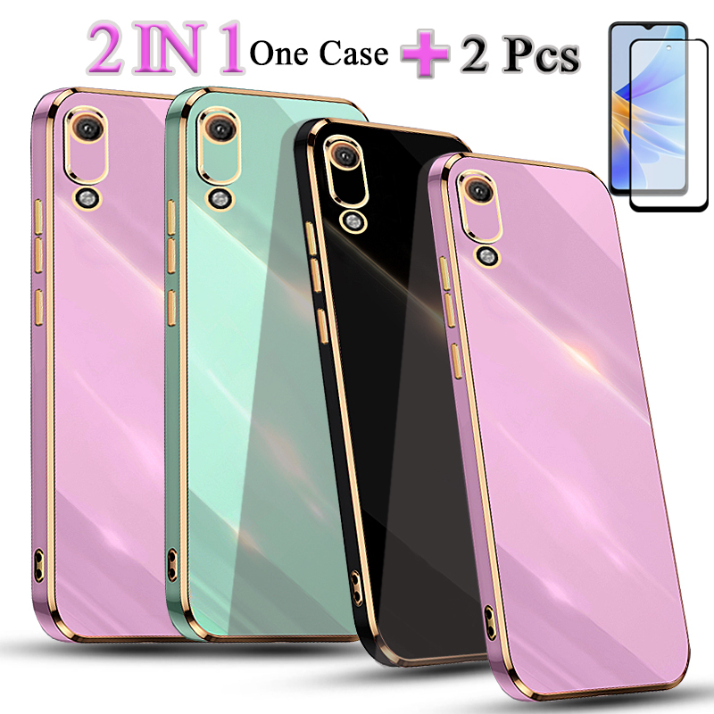 2 IN 1 Huawei Y6 Pro 2019 Gold Edge Plating Case With Tempered Glass ...
