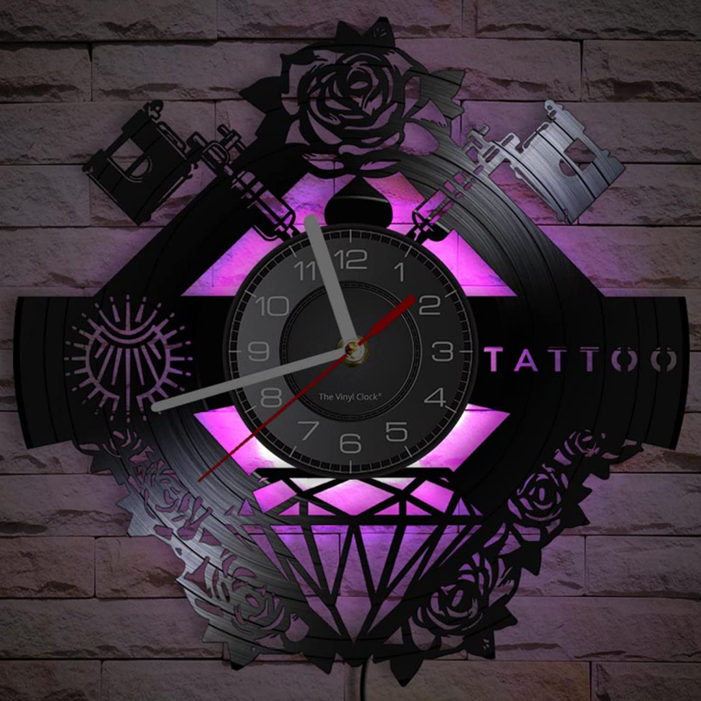 12 Inches Tattoo Studio Sign Vinyl Record Wall Clock Silent Non-Ticking ...