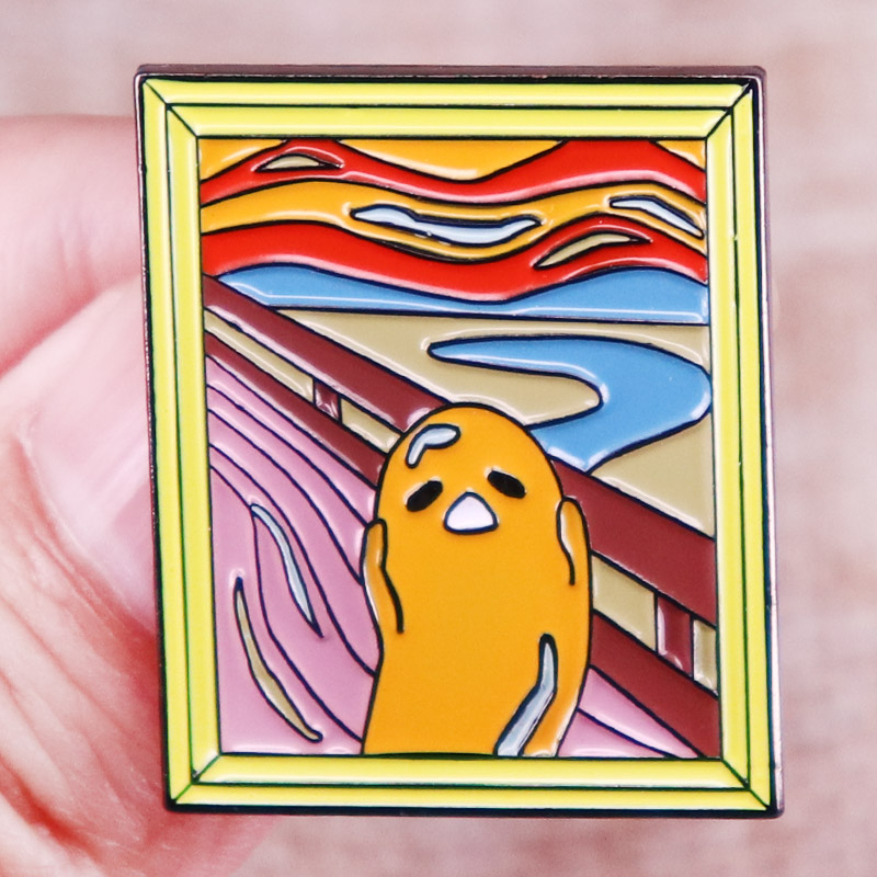 The Scream Gudetama Enamel Pins cartoon egg painting art Lapel Pin ...