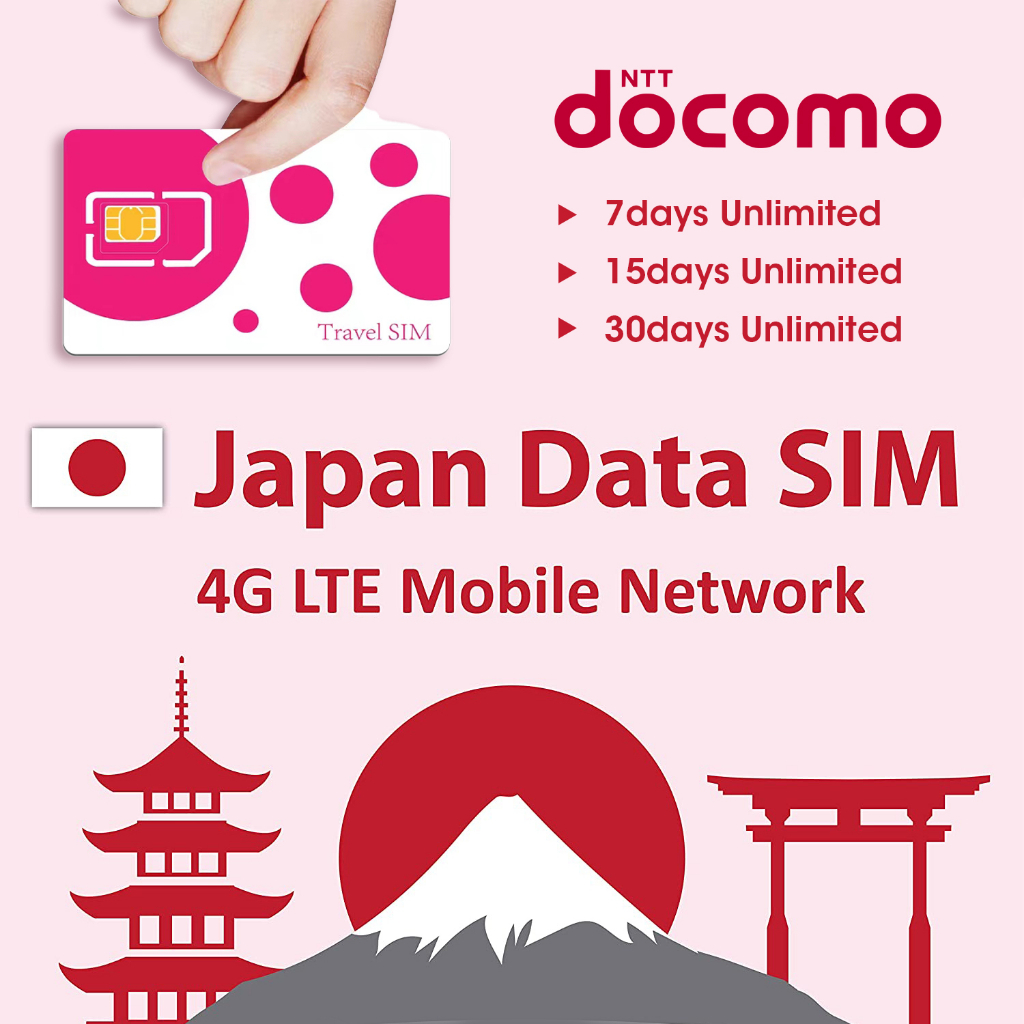 Japan Travel SIM Card For 7/15/30Days (3/5/10/20/30/50 GB) 4G Sim Card, Docomo KDDI Network Gomo ...