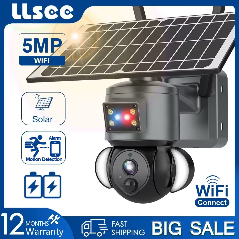 LLSEE 2K HD 5 Megapixel Smart Home Wi-Fi Ip CCTV Outdoor Solar Security ...