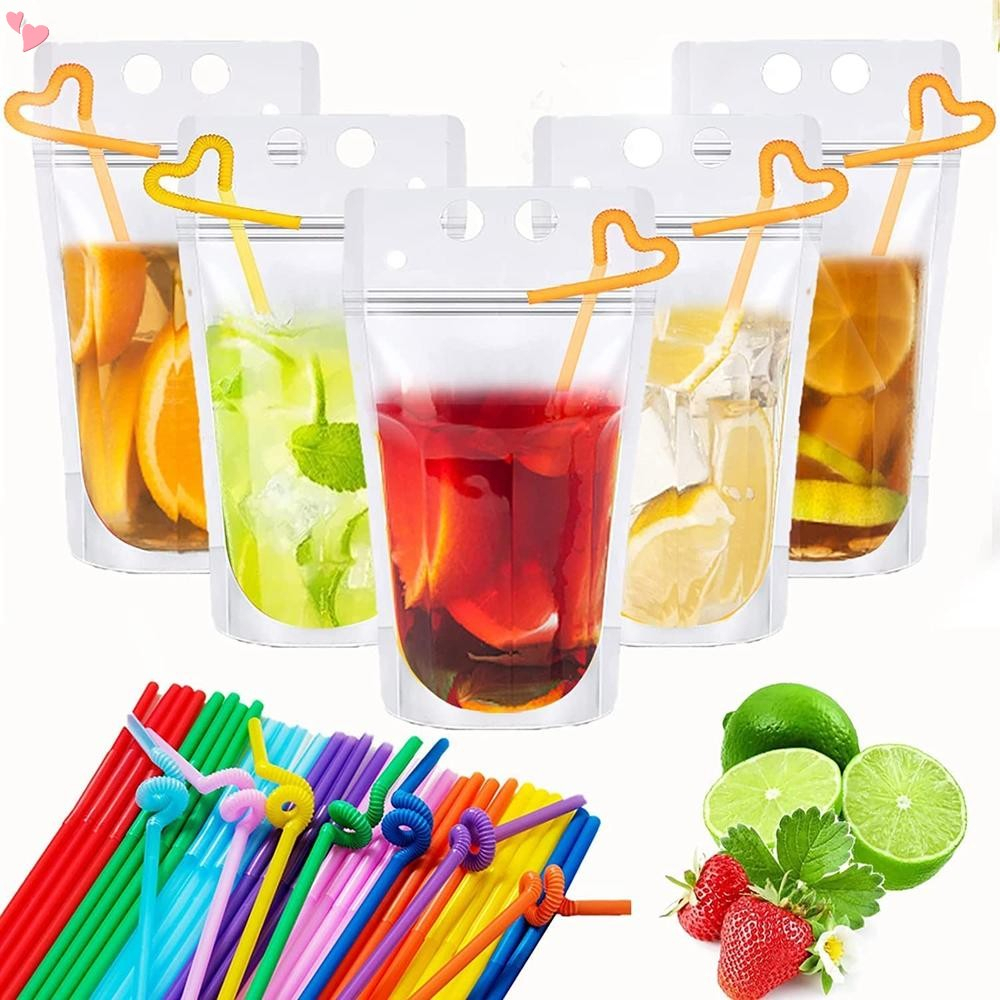 10/50 Pcs Drink Pouches Juice Bags Reusable Drink Pouches Party ...