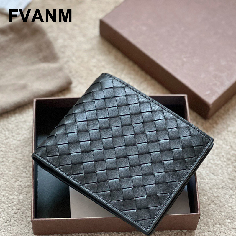 Mens Authentic Leather Sheepskin Woven Two Fold Ultra-Thin Multi-Card ...