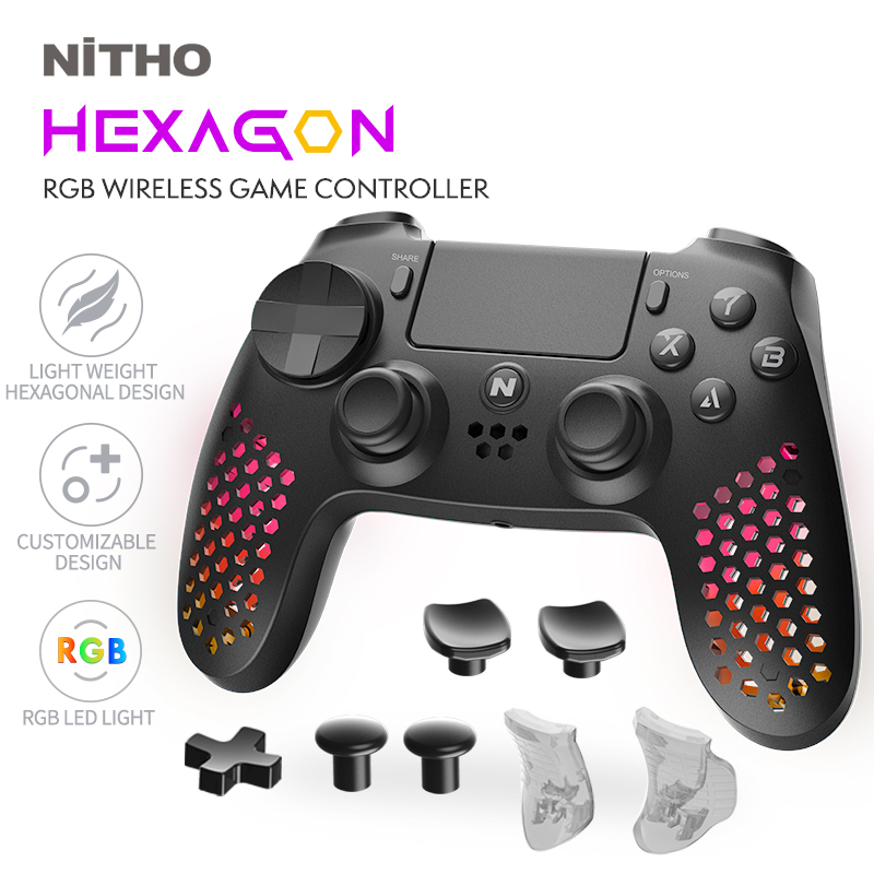 NITHO Hexagon Wireless Bluetooth 5.0 Controller Gamepad, Compatible with PS4/PS3/PC/Android/iOS ...