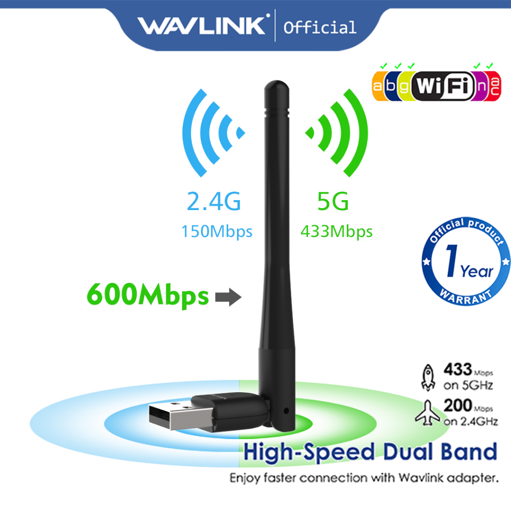 Wavlink AC600Mbps 5G 2.4G Dual-band USB Wireless Network Adapter ...