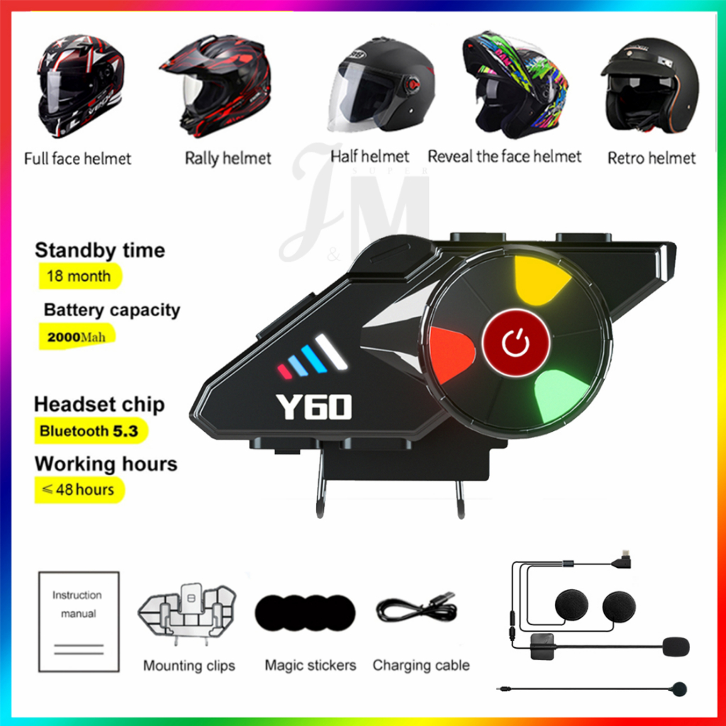 Motorcycle Helmet Headset Y60 Helmet Earphones Bluetooth 5.3 Intercom ...