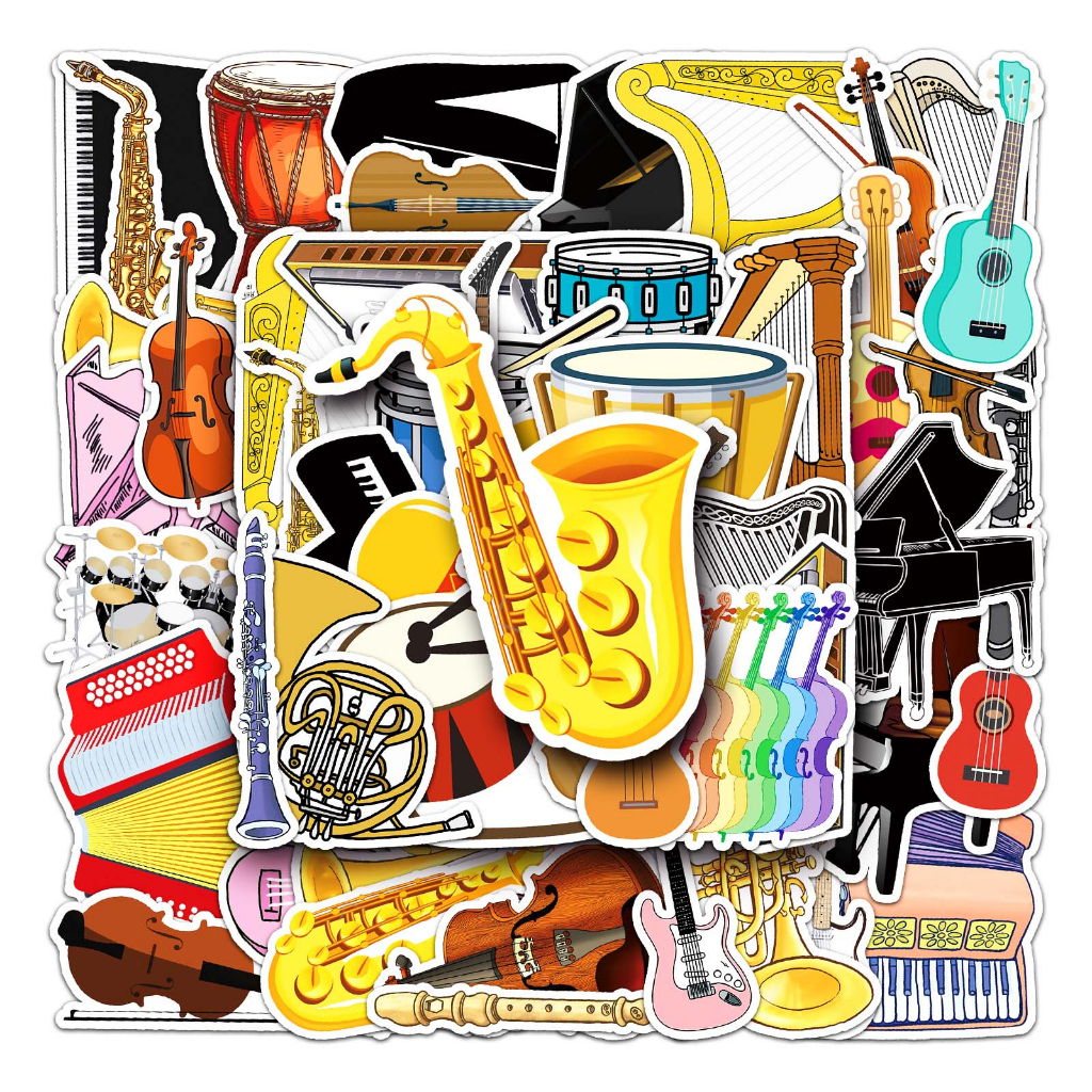 50 Piece Funny Musical Instrument Stickers Waterproof DIY For Phones ...