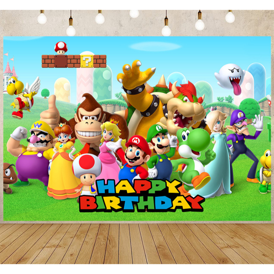 Mario themed birthday photography decoration banner birthday party ...