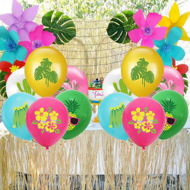 12PCS Hawaiian Theme Party Balloons Decoration Set Tropical Hawaiian ...
