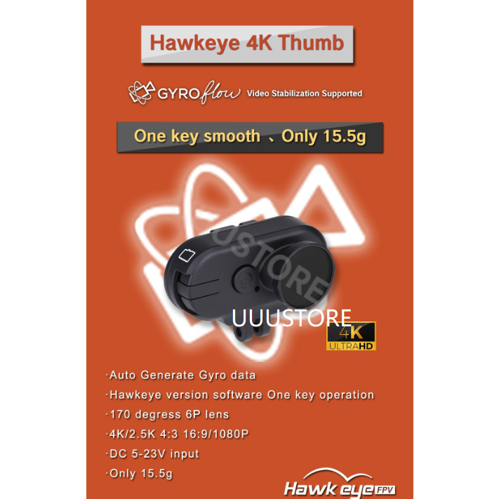 Hawkeye Thumb 4K HD FPV Camera 5-23V FOV 170 Degree with Gyroflow ...