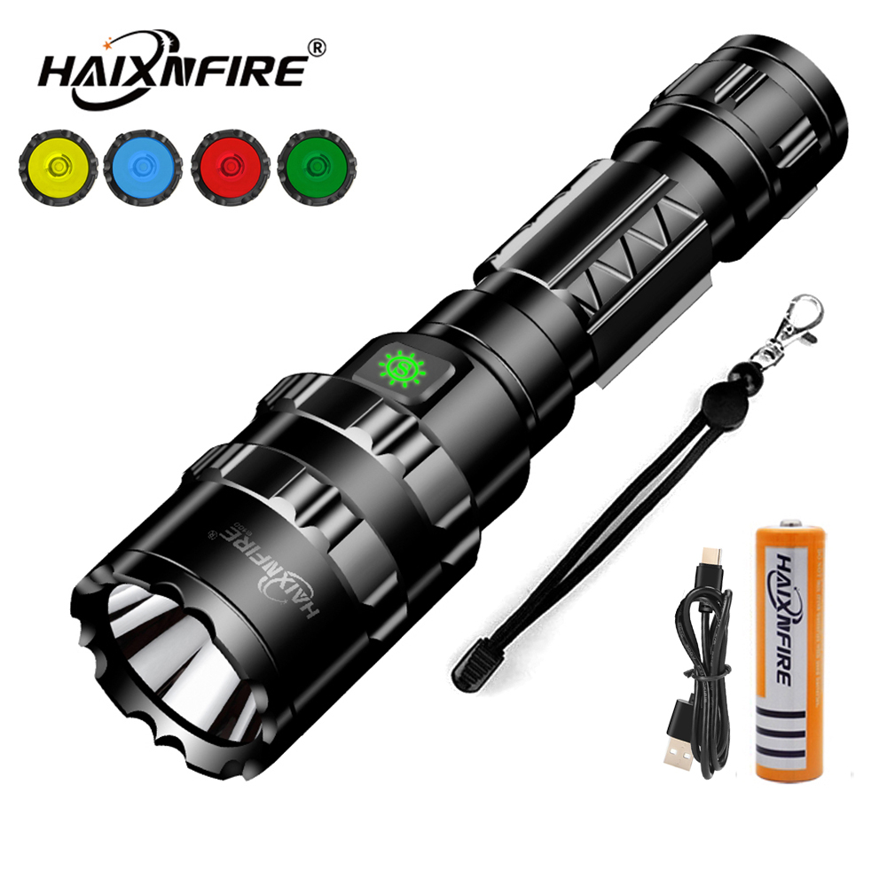 HaixnFire G100 Rechargeable Flashlight Outdoor Camping Red Green Yellow ...