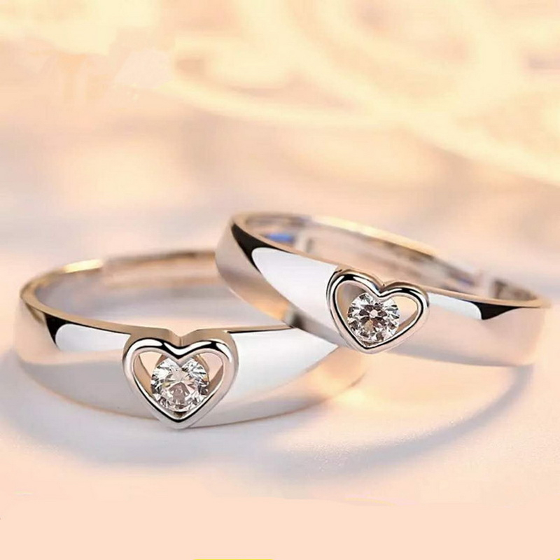 2 Pcs Fashion Zircon Love Promise Ring Sets Adjustable S925 Couple ...