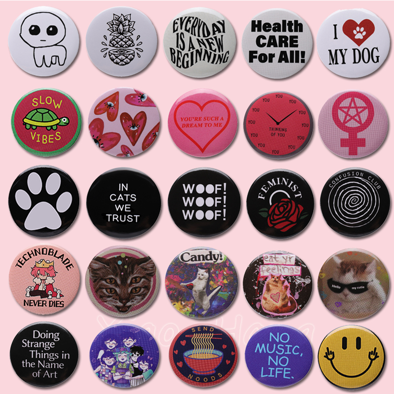 44mm Tinplate Soft Button Pin Jewelry Cartoon Cute Cat Brooch Creative ...