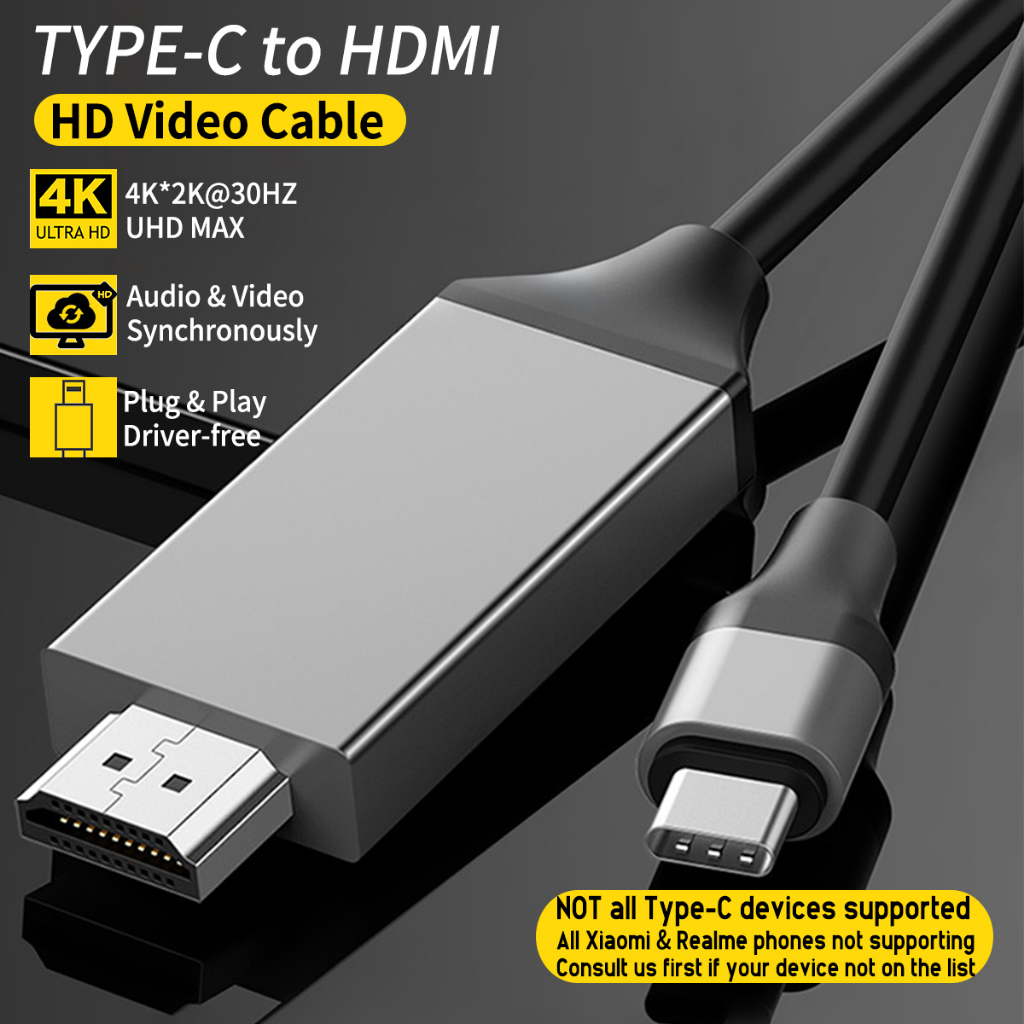 Type C to HDMI Cable 2M 4K30HZ HDMI Cable Laptop to TV Connector ...