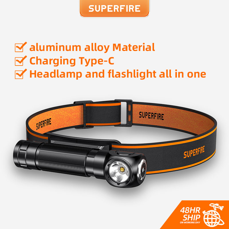 SUPERFIRE TH04 Super Bright Head Flashlight 18650 Headlamp USB-C Rechargeable Work Light with ...