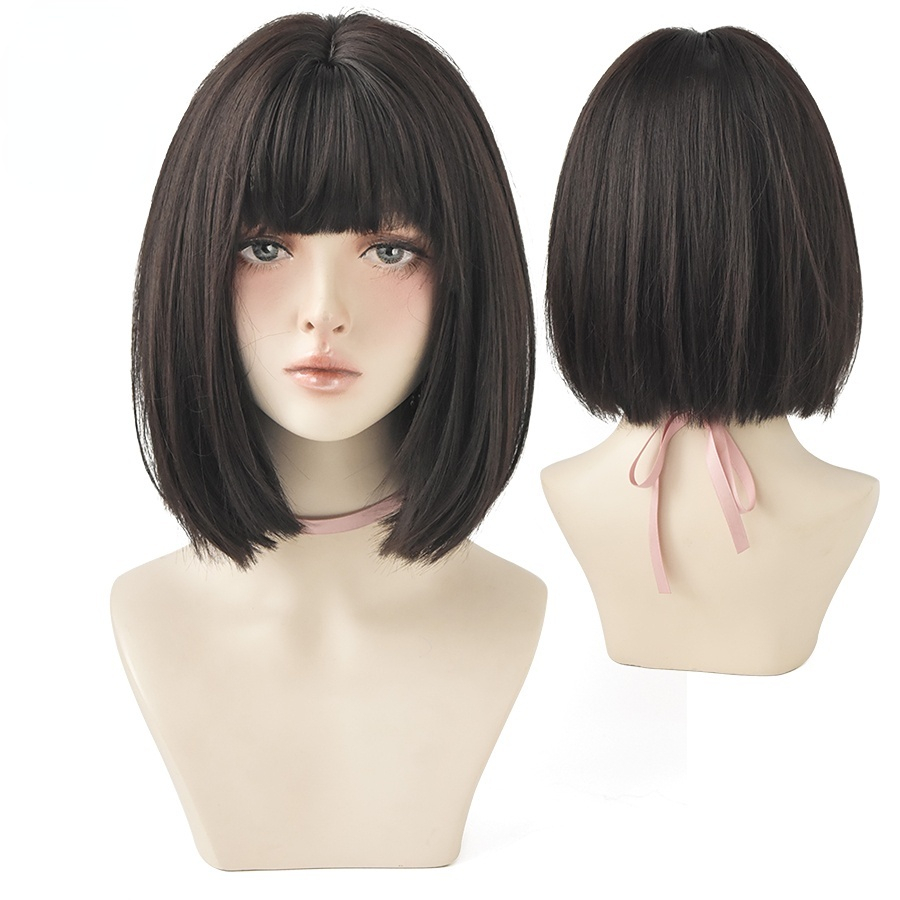 Wig female short hair Korean BOBO head cute cartoon bangs round face ...