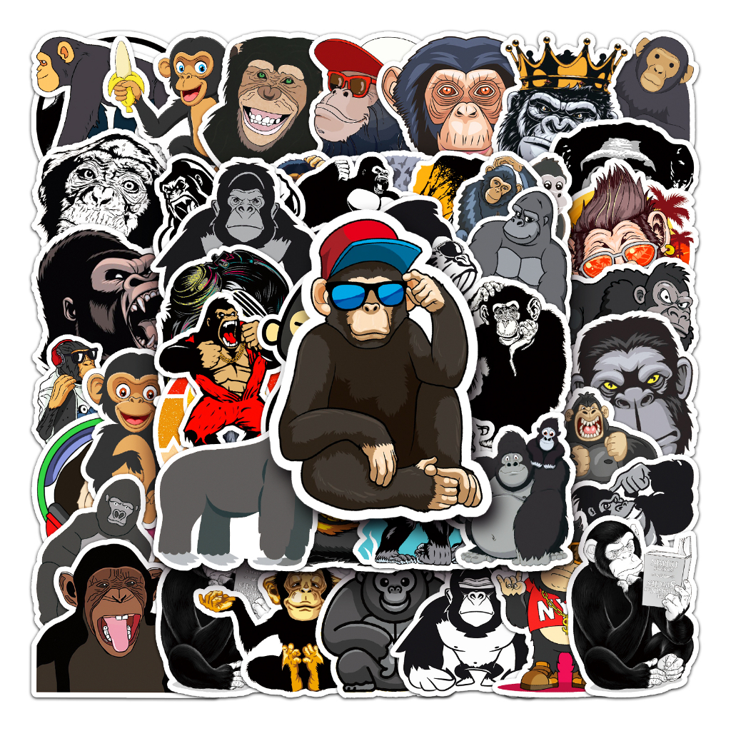 50 Piece Funny Gorilla Stickers Waterproof DIY For Phones Laptop Car ...