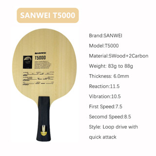 Original SANWEI T5000 CARBON Table Tennis Racket Blade (5+2 Carbon)+RXTON 1 Rubber(Black+Red ...