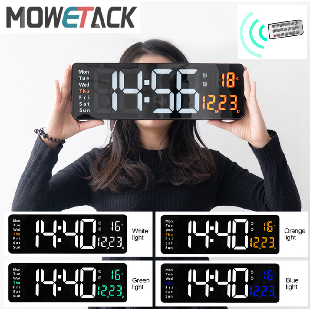 Large Electronic Wall Clock Remote Control Temp Date Power Off Memory ...