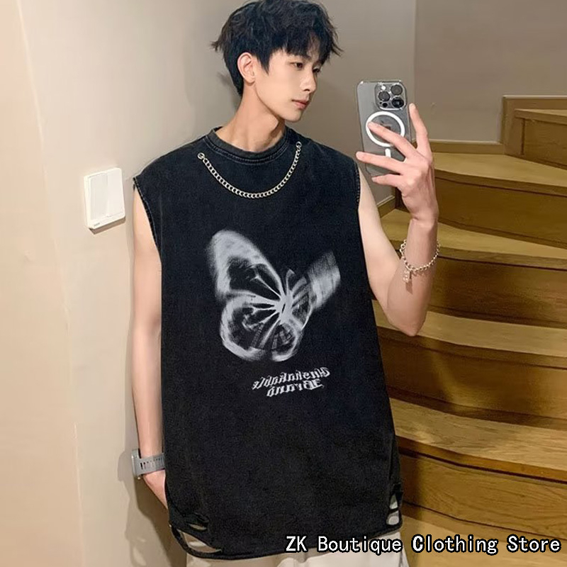 Oversize High Quality Fashion Butterfly Printed Men's Tank Top For Men ...