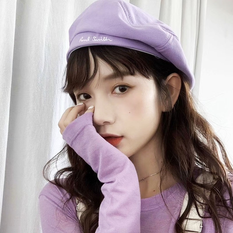 Sweet retro solid color letter embroidery versatile cute beret | Shopee ...