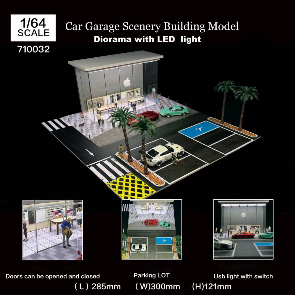 1:64 Scale Diorama Car Garage Model LED Lighting Car Parking Lot Model ...