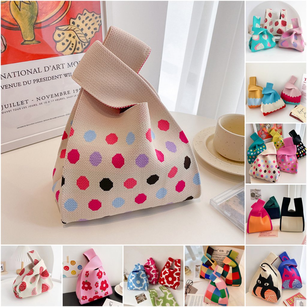 Striped Knit Handbag Tote Bag Women Handbags Cute Girl Knitting ...