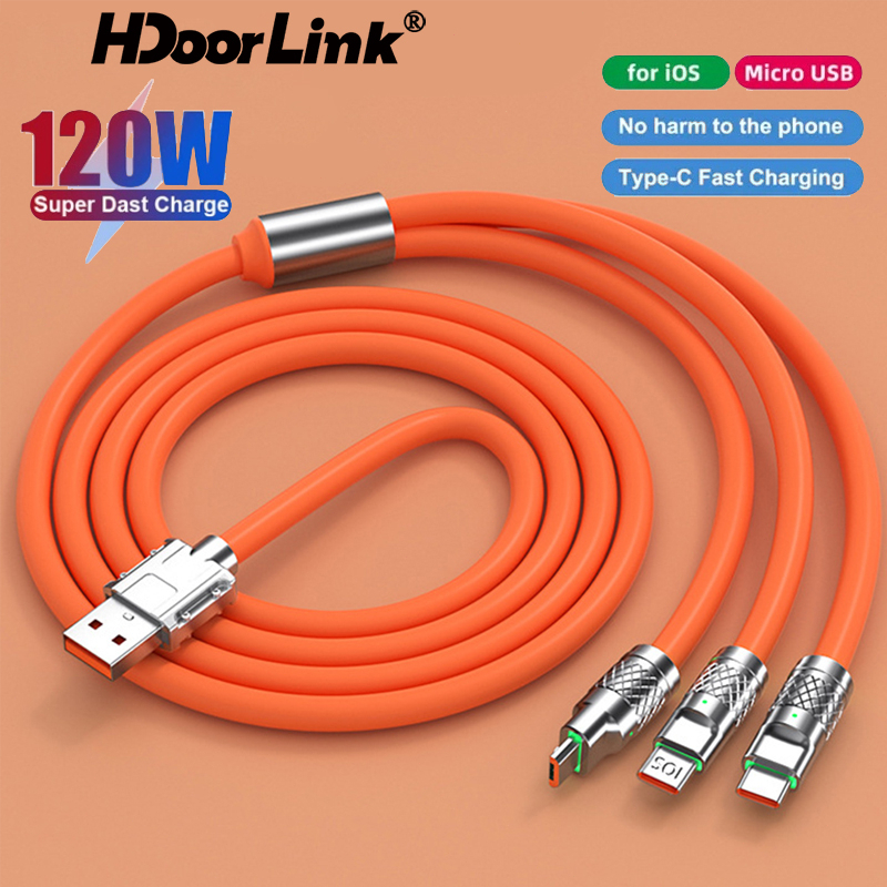 HdoorLink 3 In 1 120W 6A Fast Charging Cable USB A To Type C Light-ning ...