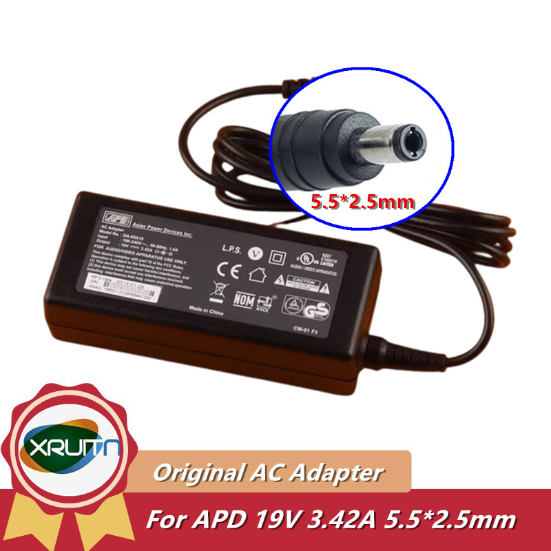 Genuine OEM APD DA-65C19 19V 3.42A 65W 5.5x2.5mm DA-65A19 DA-65B19 AC Adapter For NB-65B19 ...