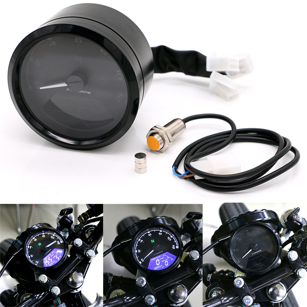 12000RMP Universal LCD Digital Speedometer Odometer Tachometer ...
