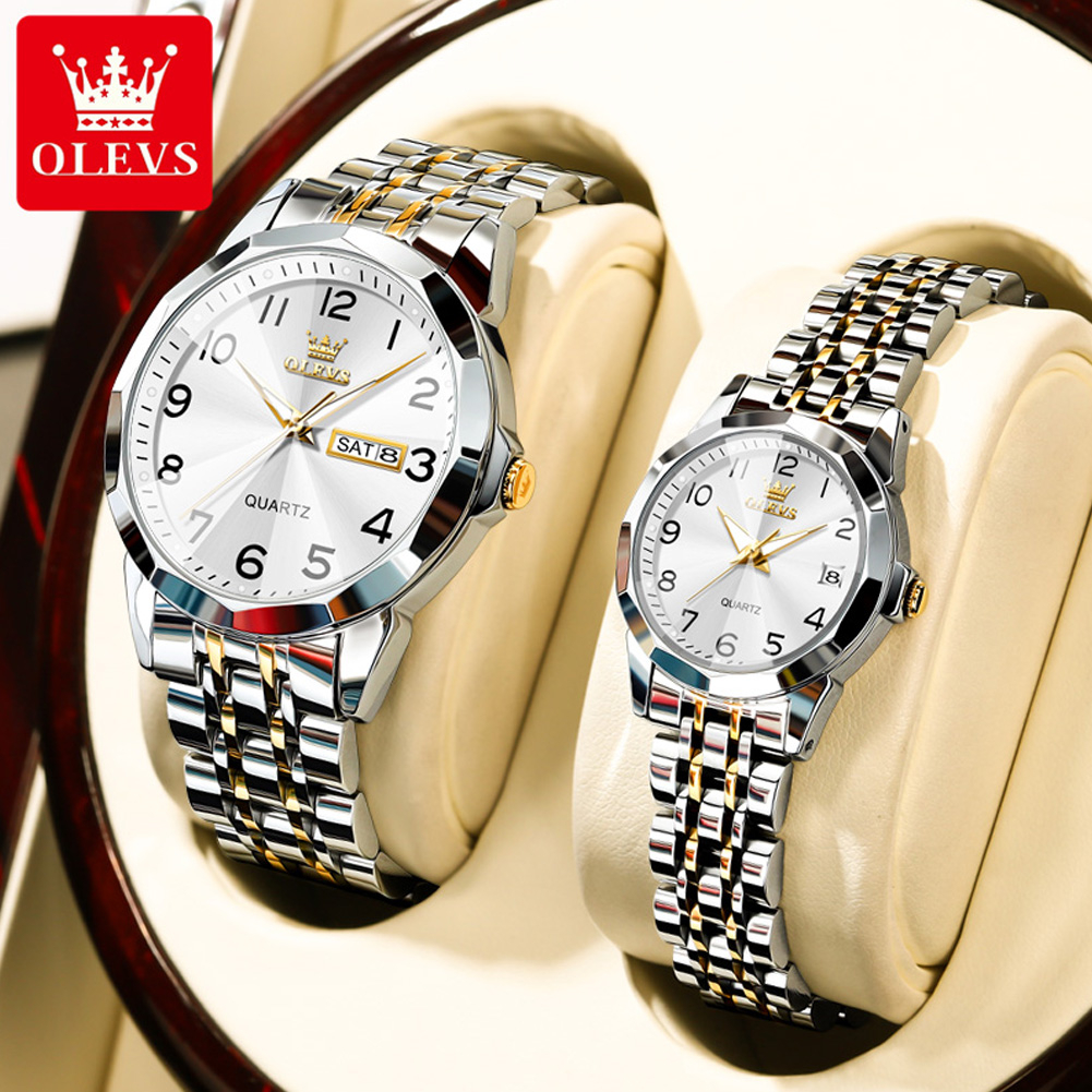 OLEVS Jam Couple Original Waterproof Stainless Steel Quartz Analog ...