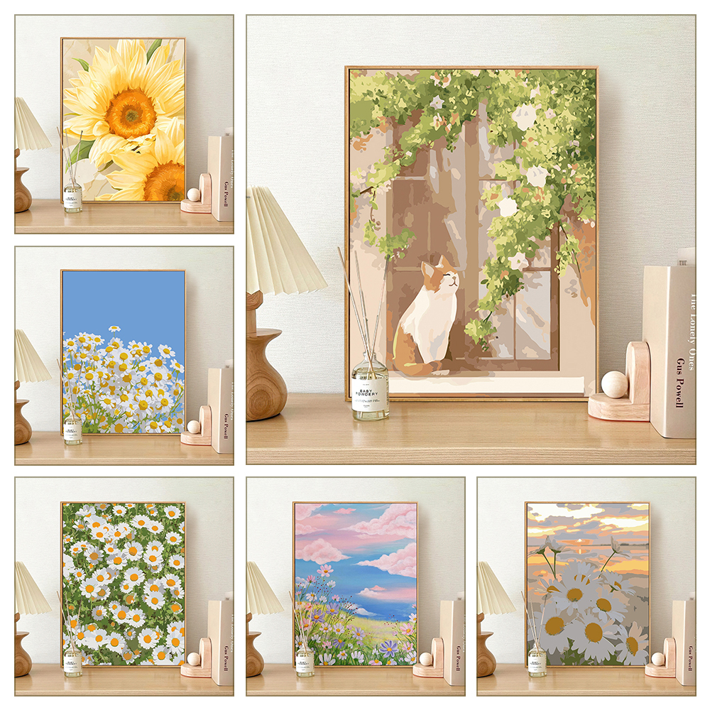 【ORFON】Paint By Numbers 30*40/40*50cm ready frame Healing Flower/Little Daisy/Sunflower/Color ...