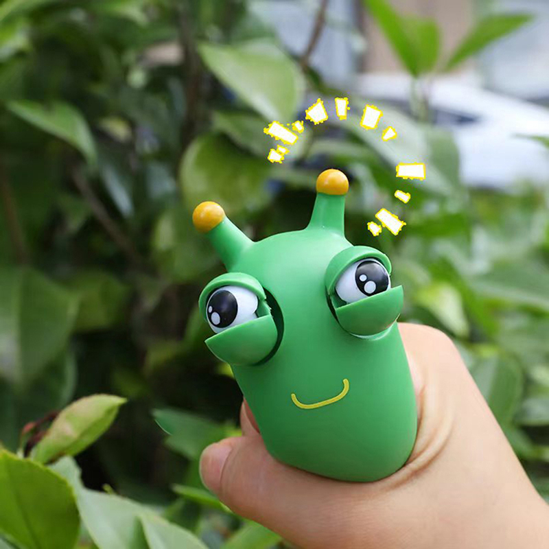 ONPH Funny Grass Worm Pinch Toy Green Eye Bouncing Worm Squeeze Toy ...