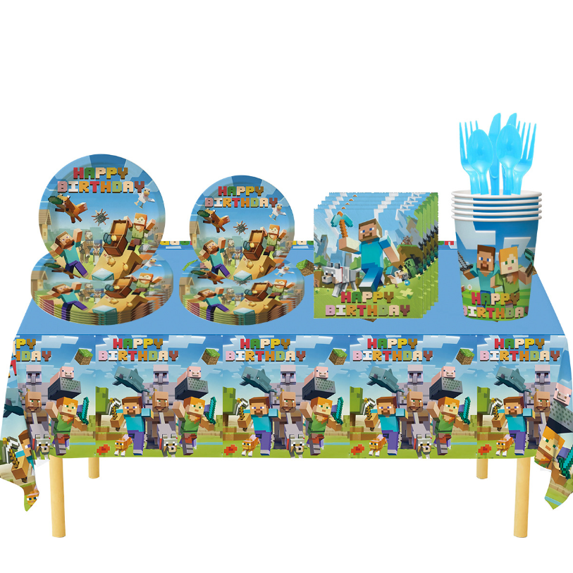Minecraft Theme Birthday Party Flag Pulling Tableware Decoration Pixel ...