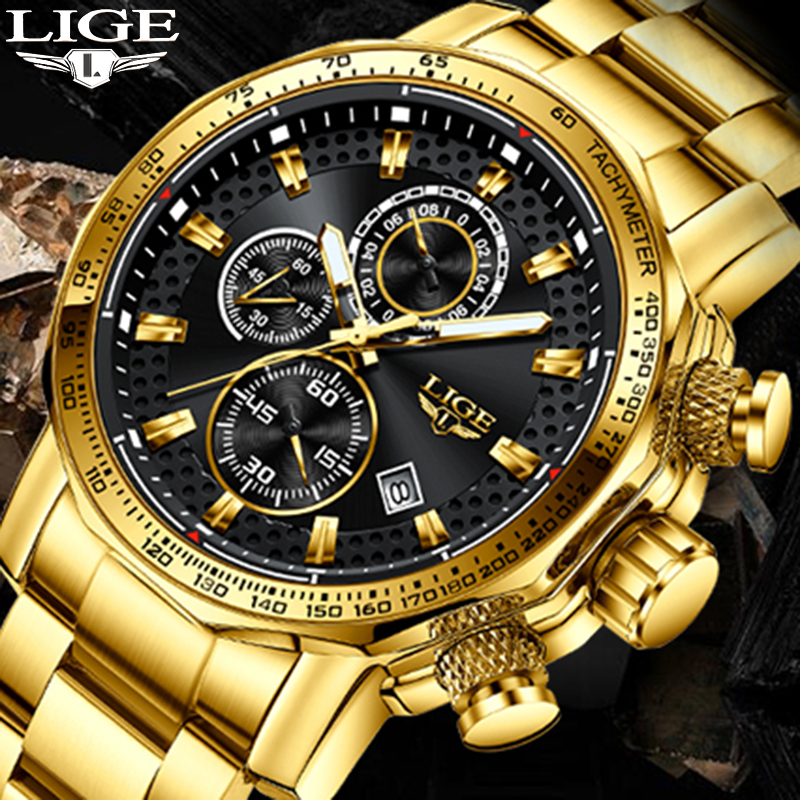 LIGE Men Watch Original Big dial Sport Watch Luxury Men Steel Quartz ...