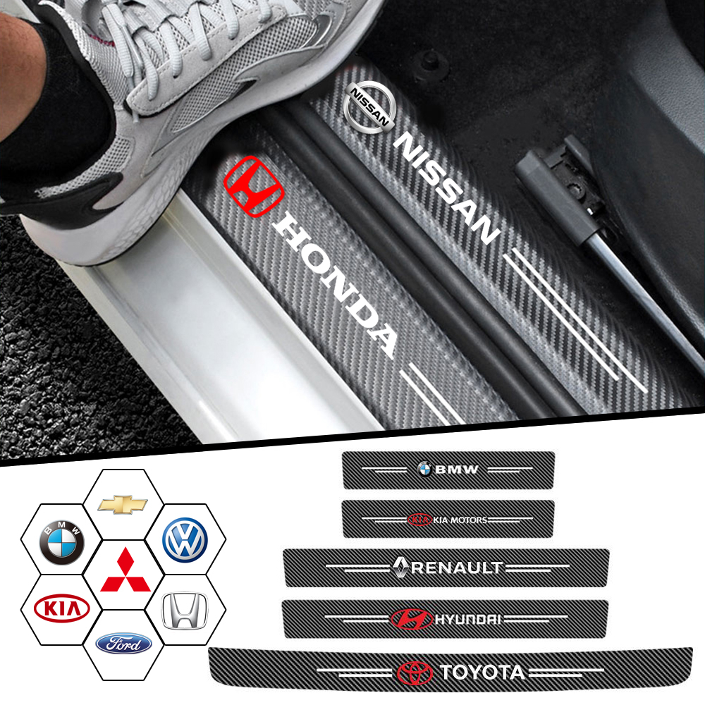 5pcs Carbon Fiber Car Door Sill Protector Decal Stickers Trunk ...