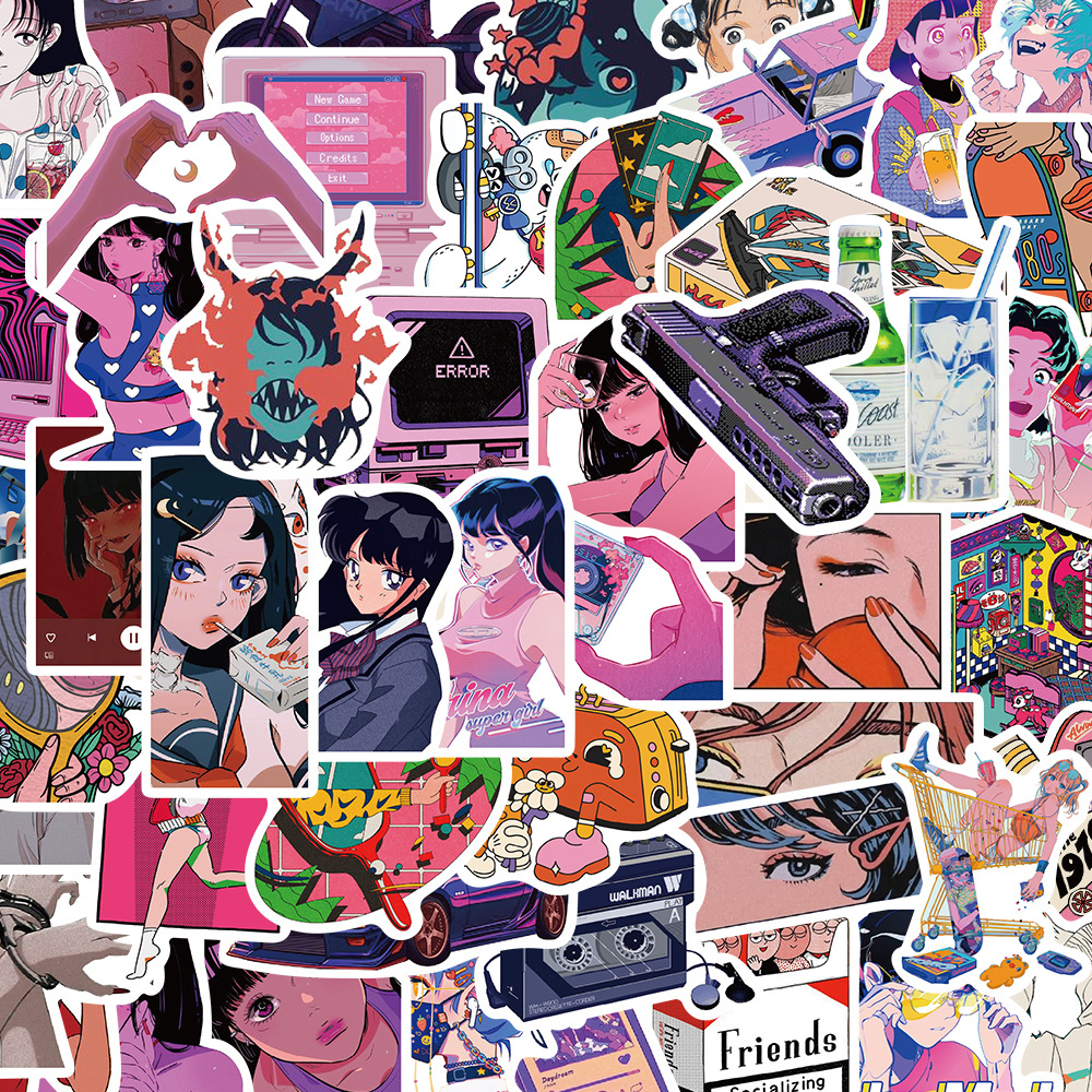 50Pcs City Pop Style Cartoon Fashion Anime Girls Stickers For Kids Toy ...