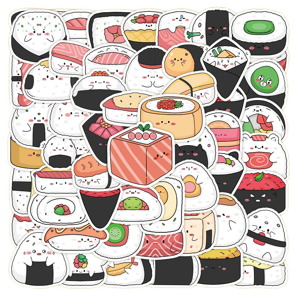 60pcs Cartoon Japanese Food Cute Sushi Stickers For Notebook Water