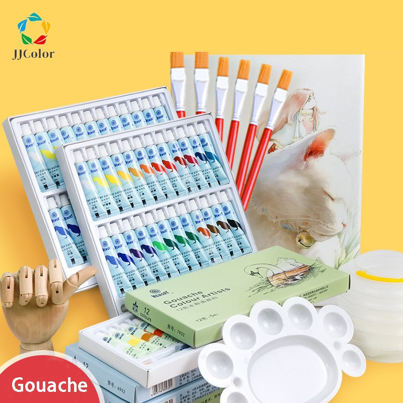 Gouache Paint Set with Brush 12/24 Colors Drawing Set for Kids 5ml ...