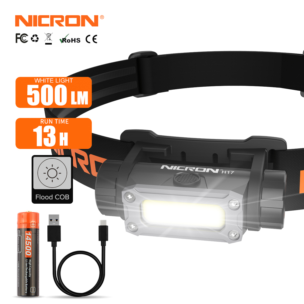 Nicron COB headlamp H17 rechargeable 500lm COBMini Head light 14500 ...