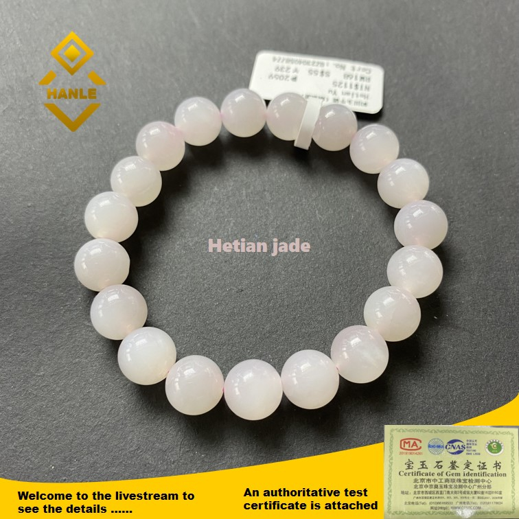 HANLE natural pink hetian jade nephrite bracelet with certificate and ...