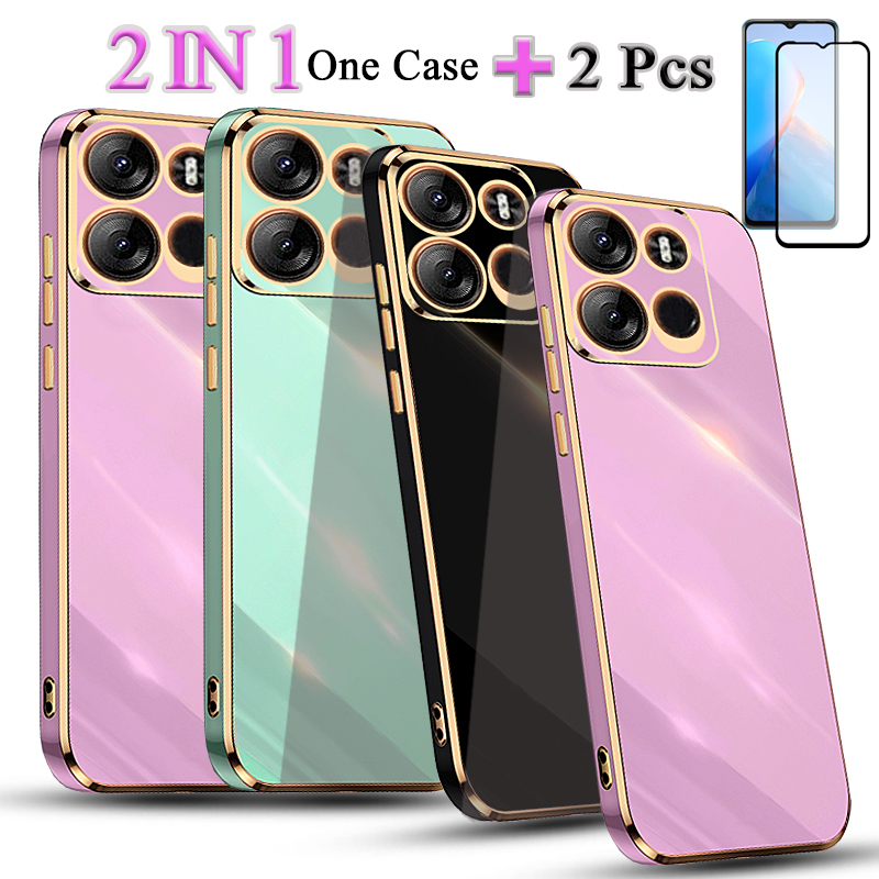 2 IN 1 Infinix Smart 7 Plus Gold Edge Plating Case With Tempered Glass ...